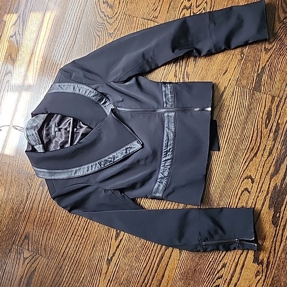 bebe | Jackets & Coats | Bebe Blazer With Genuine Leather Trim | Poshmark